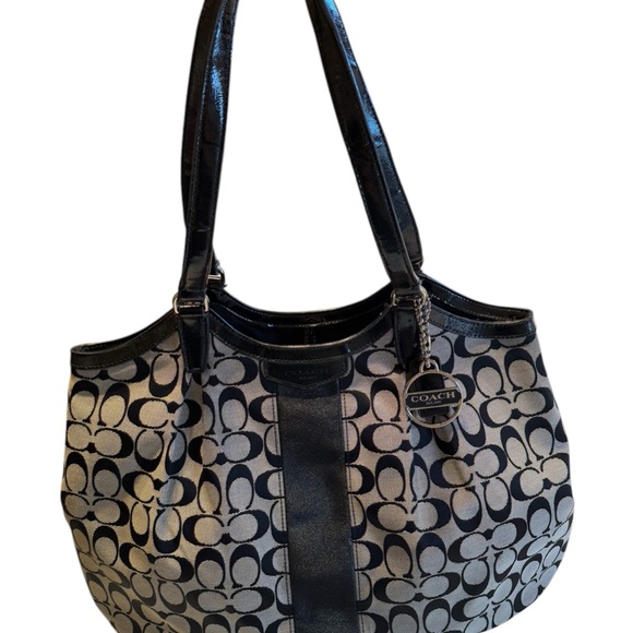 Coach | Bags | Coach Vintage Black Gray Canvas Purse With Silver ...